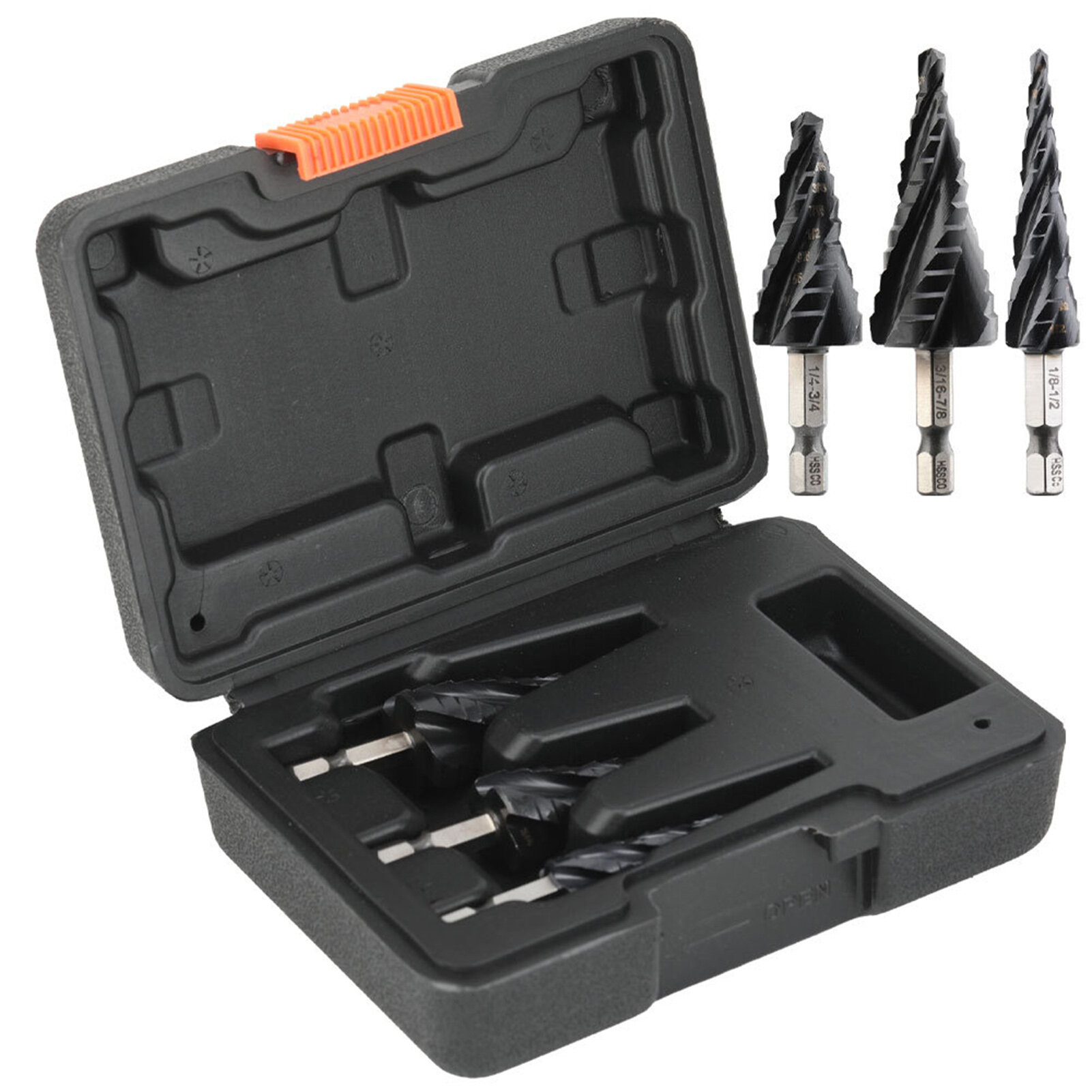 Бит для сверления ступенчатый из нержавеющей стали M35, пагодный бит, бит для сверления из быстрорежущей стали с кобальтом, титановый бит для сверления, набор из 3 штук, типы: A: 9 M35 TiAlN 1/4-3/4, B: 12 M35 TiAlN 3/16-7/8, C: 13 M35 TiAlN 1/8-1/2, D: