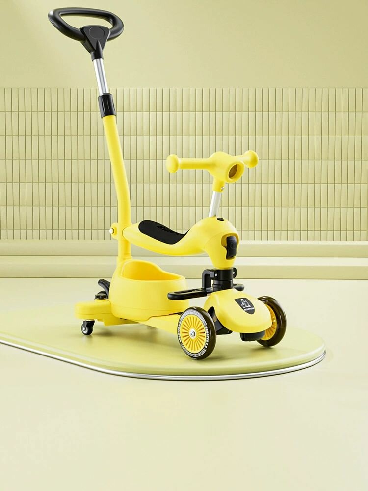 Самокат детский трехколесный со светящимися колесами 3 в 1 с сидушкой, корзинкой и родительской ручкой самокат трансформер с сиденьем для малышей MQ1