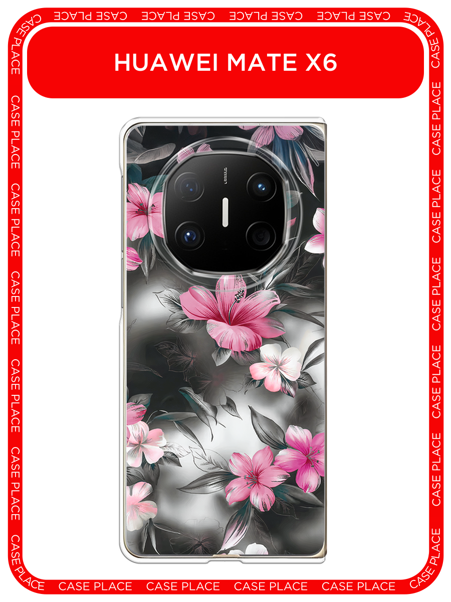 Чехол на Huawei Mate X6 / Хуавей Мате X6 с принтом Цветы на сером