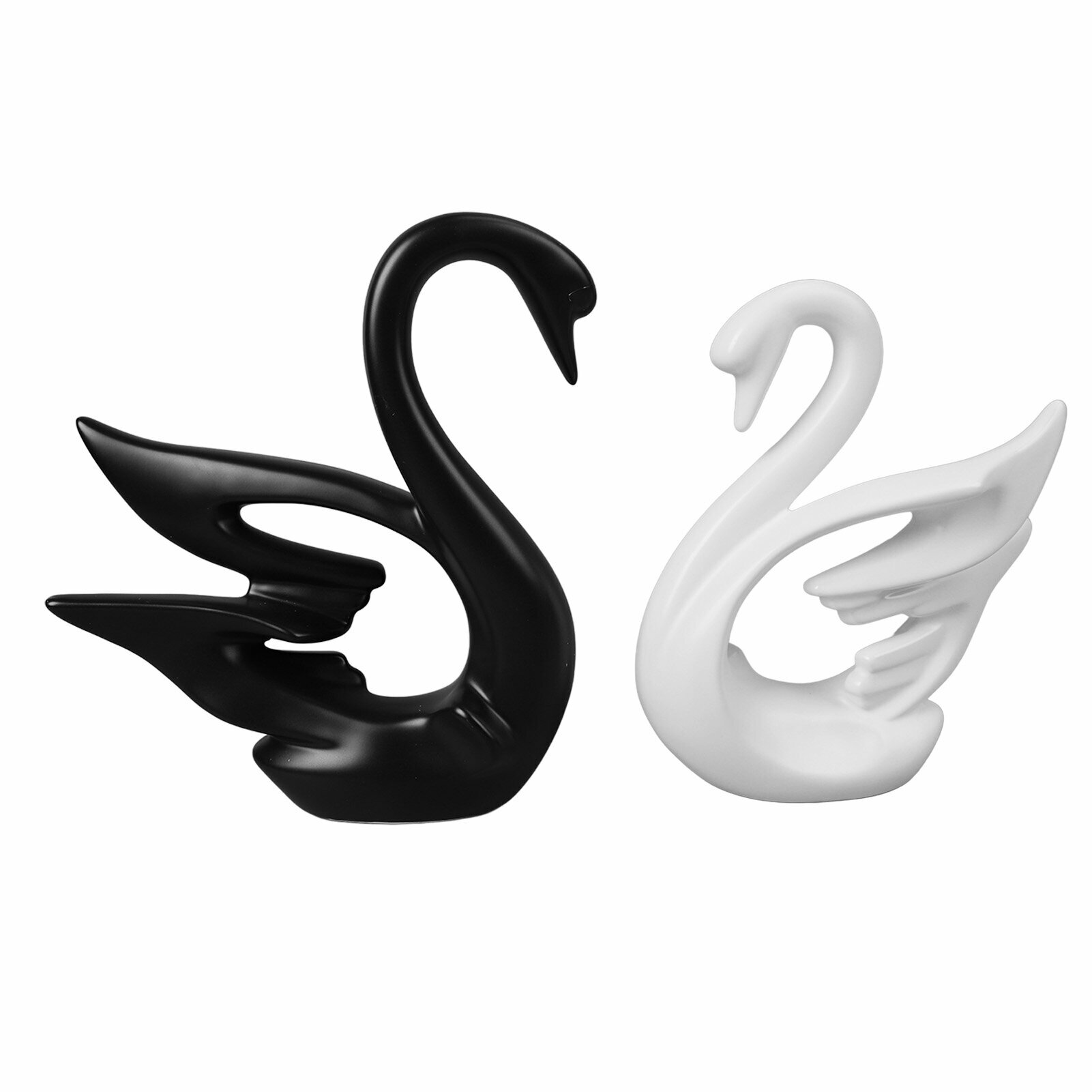 2 шт фигурка лебедя, черный и белый цвет, гладкая керамика, устойчивая основа, простой современный декор для спальни или офиса