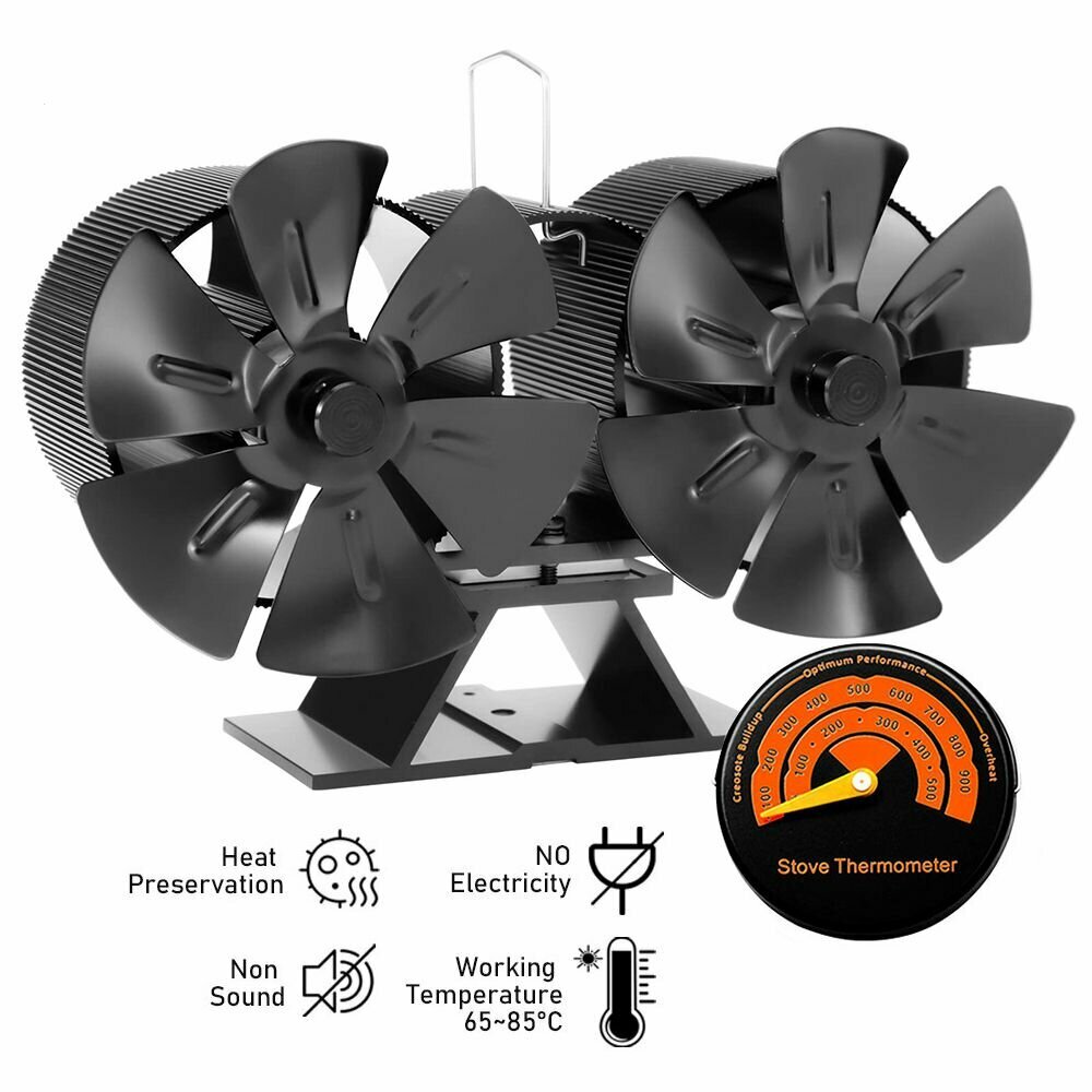 Печной вентилятор, для камина для печи энергосберегающий от тепла с 12 лезвиями