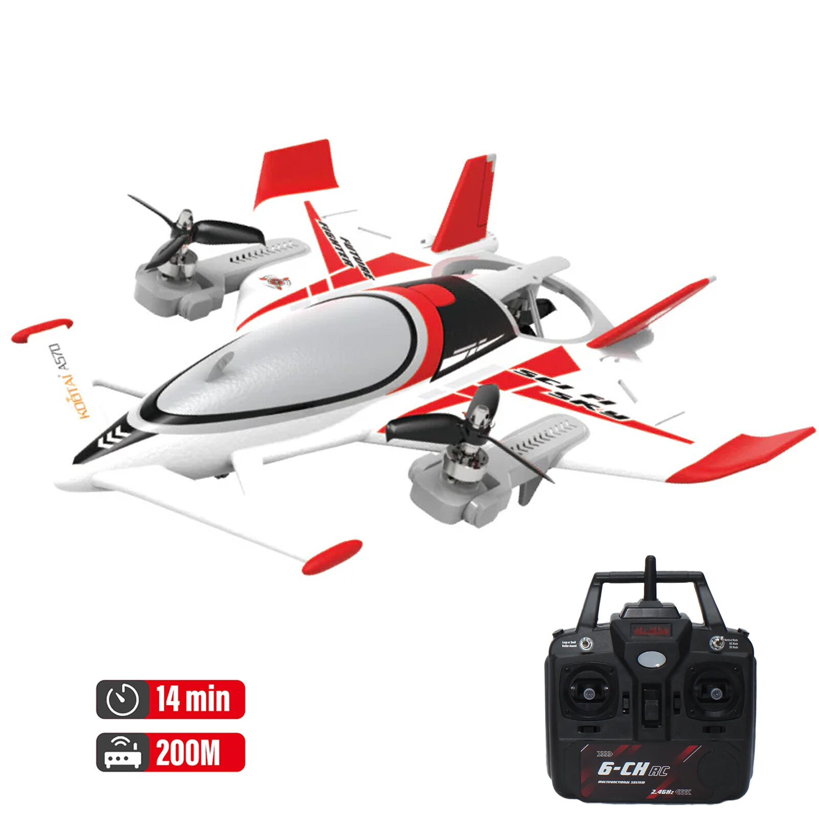 Радиоуправляемый самолет дрон SCI Fi Sky VTOL 3D6G 8ch - QIDI-570-RED