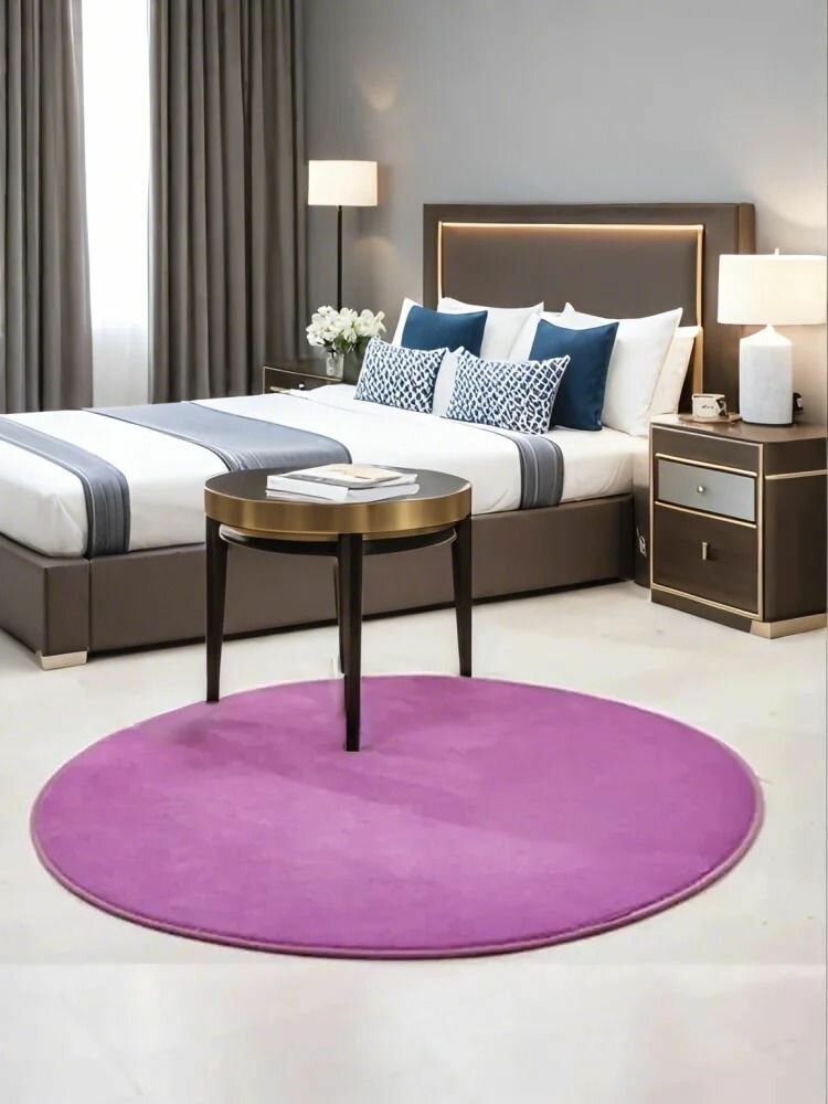 Ковер, полипропилен, коралловый флис, фиолетовый, 60x60 см, нескользящий, круглый