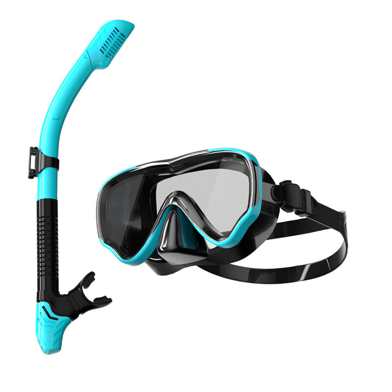 Комплект для снорклинга: маска с закаленным стеклом + сухая трубка (жидкий силикон, антитуман)