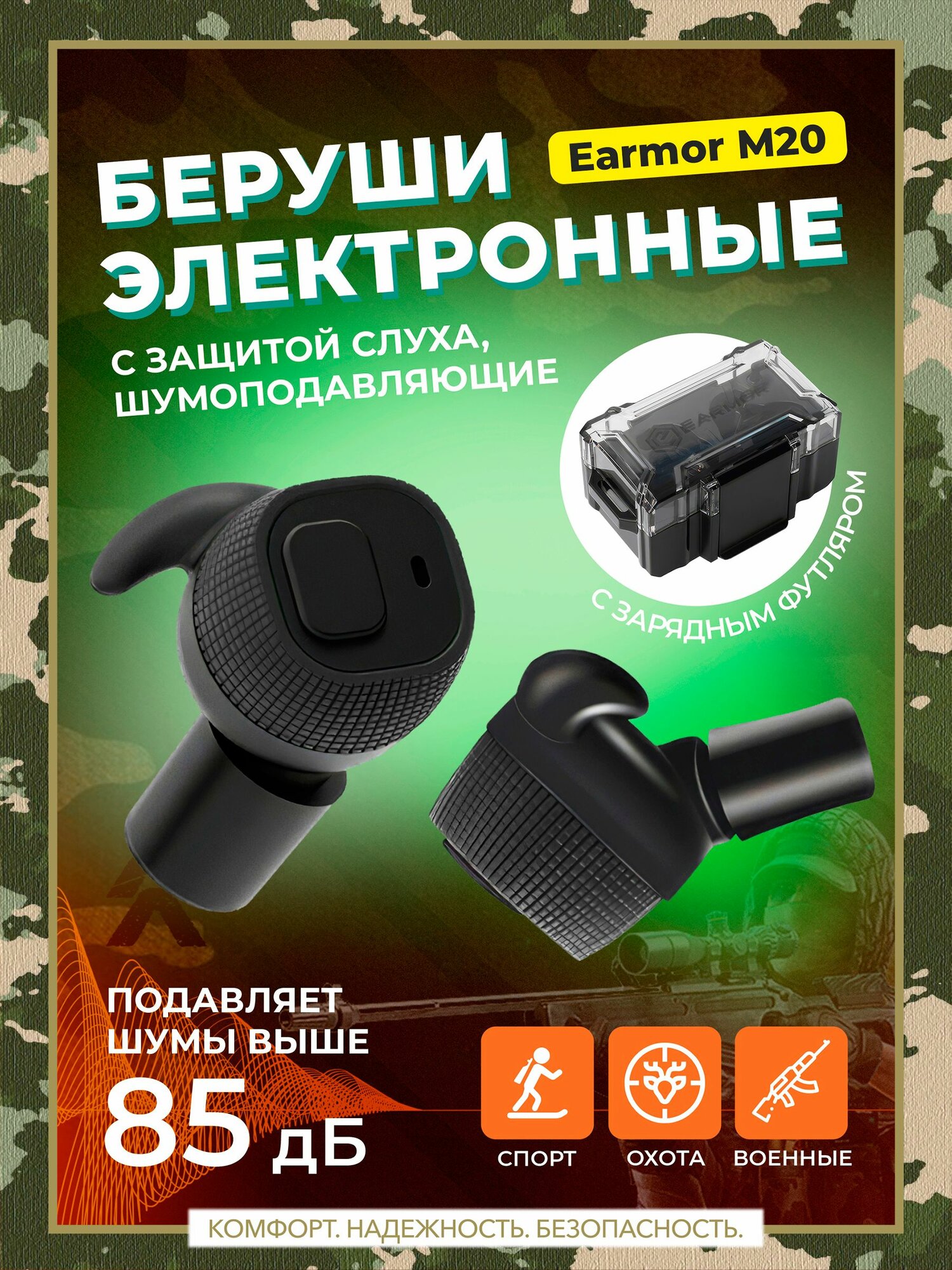 Электронные тактические беруши EARMOR. Военные наушники с шумоподавлением для стрельбы, охоты и работы!