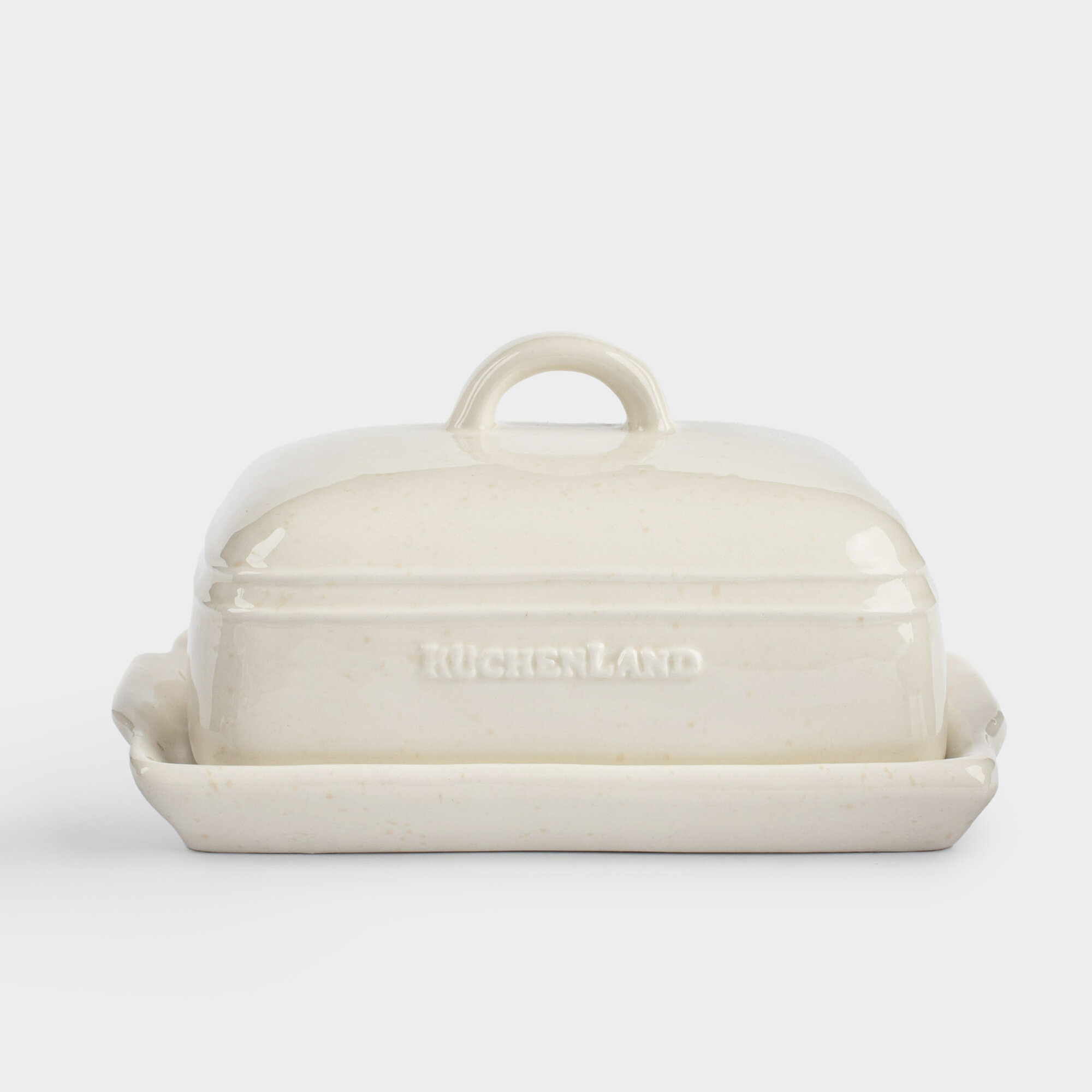 Масленка, 18 см, керамика, прямоугольная, молочно-бежевая, в крапинку, Ceramo speckled