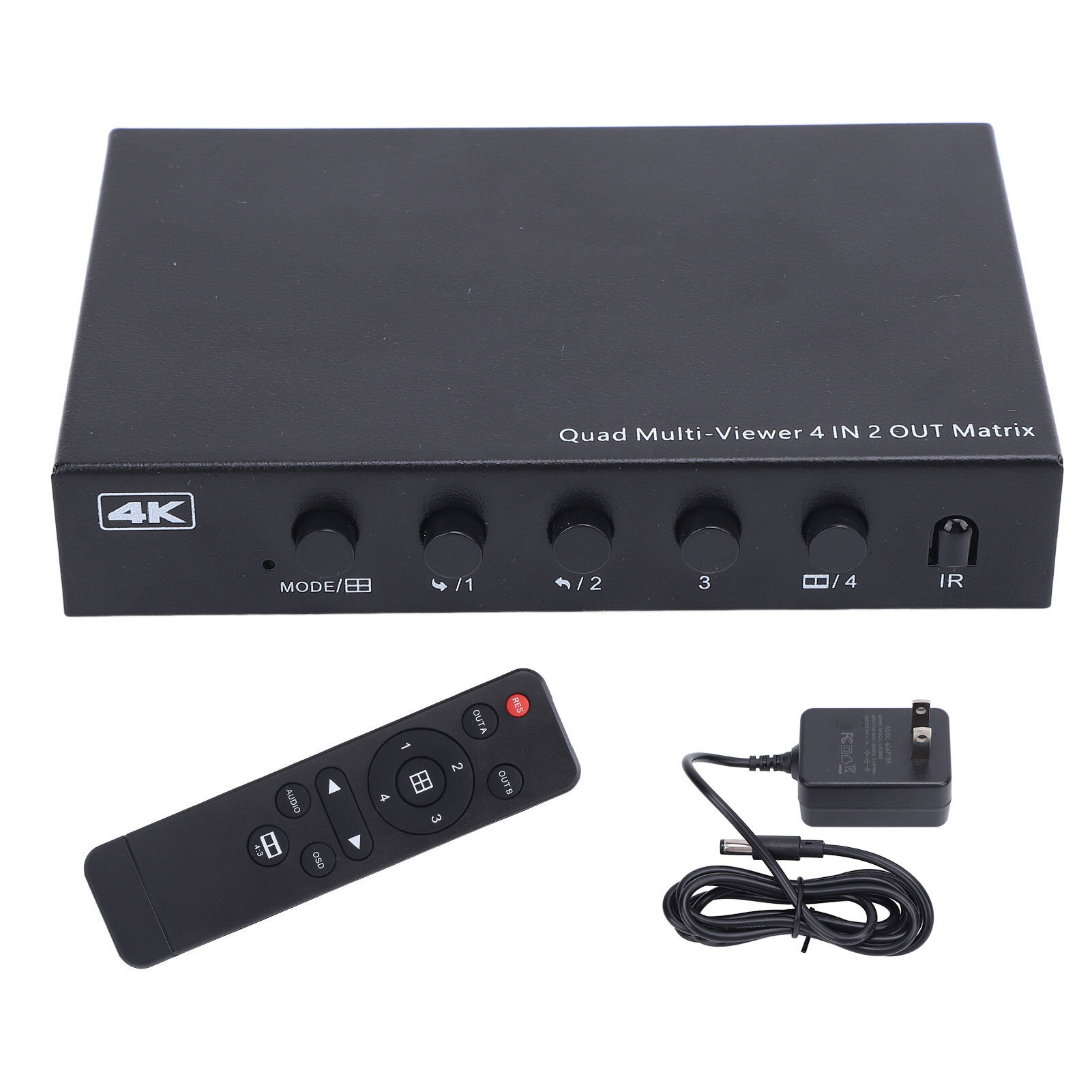 4K Multiviewer Switch 4x2 HD Мультимедийный Интерфейс 4 в 2 на 6 Режимов Отображения Мультивьюер Бесшовный Коммутатор с Дистанционным Управлением для ПК Ноутбука Вилка США