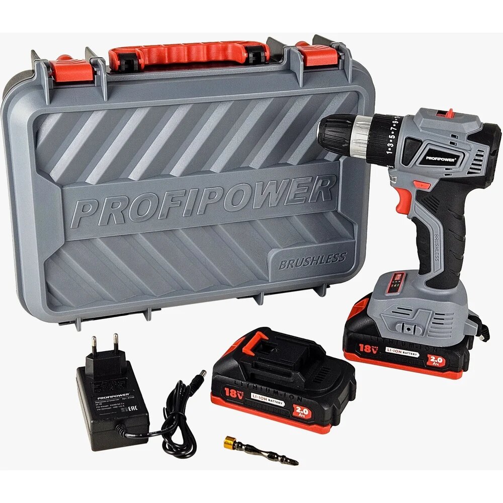 Аккумуляторный бесщеточный шуруповерт Profipower MKBL-18BT 18В, Li-ion-2шт, 2,0Ач, 0,8-10мм,40нм, магнитная бита, З/У