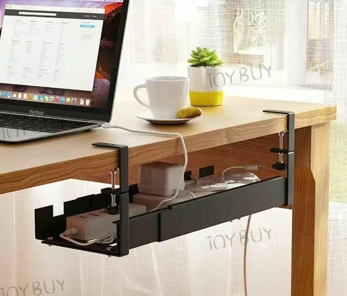 Органайзер для кабелей под стол подвесной / Кабель канал / держатель сетевого фильтра под стол - длина 600 мм, цвет черный VARTEX KB-600BL