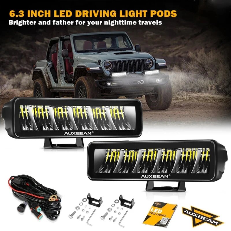 Auxbeam 6,3-дюймовые 60 Вт светодиодные фары дальнего света с жгутом для пикапа бездорожья