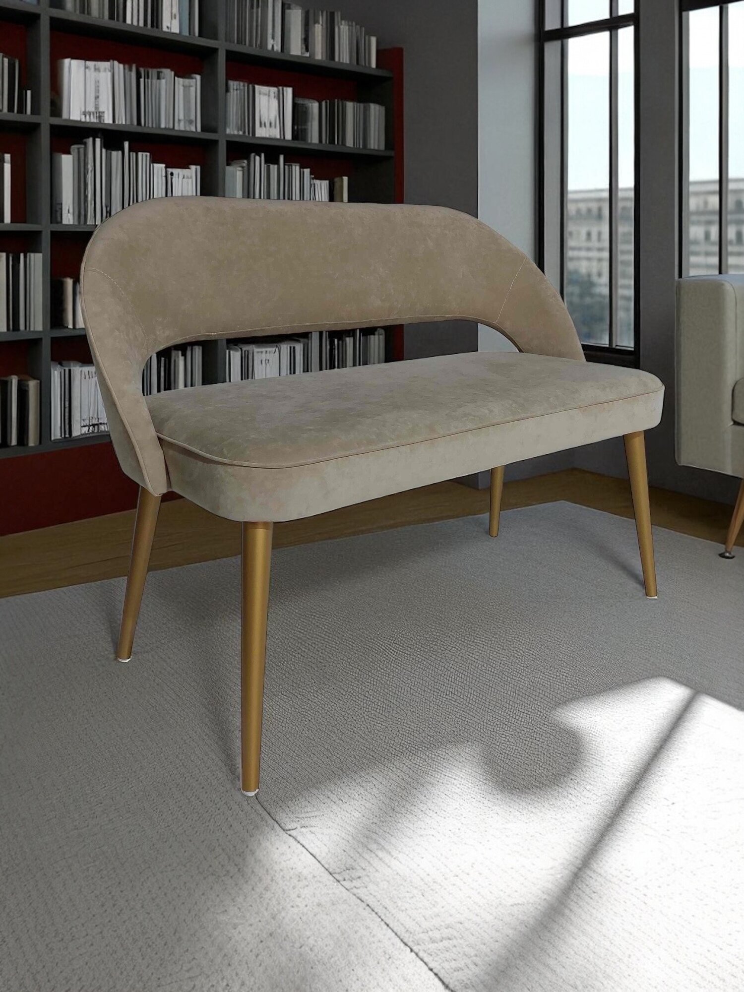 Диван для кухни, кафе, гостиной Цвет ткани бежевый, Цвет ножек золотая патина, 118см, камебель