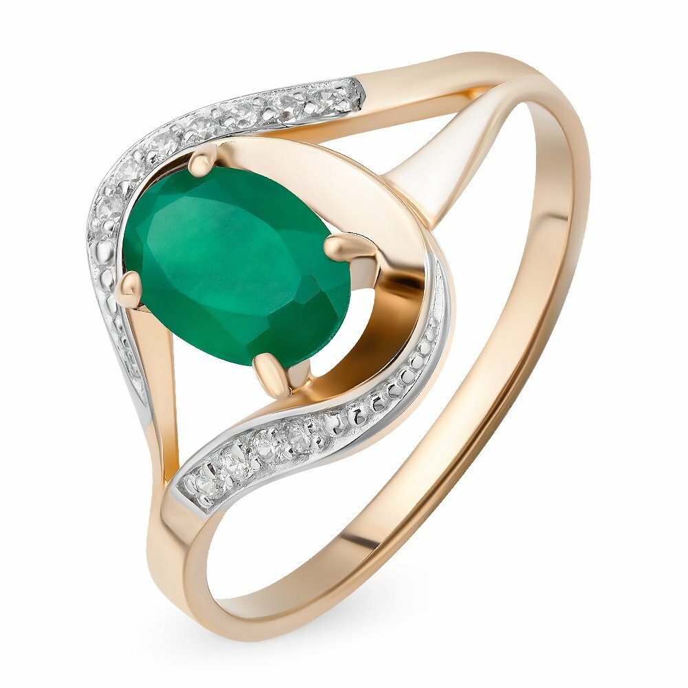 Кольцо, красное золото, 585 проба, родирование, агат, фианит