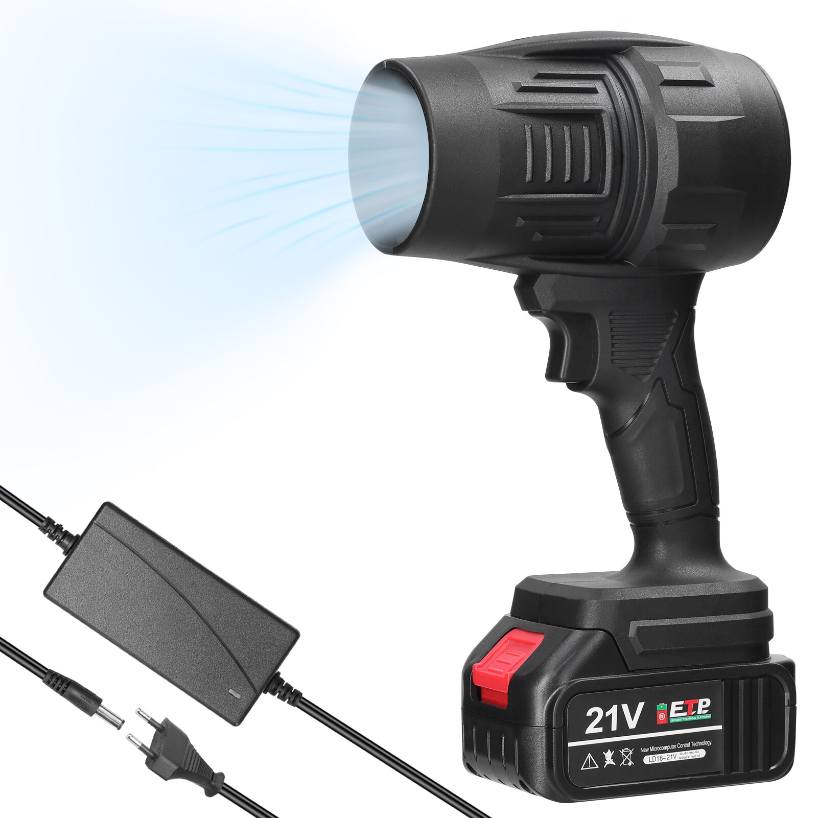 Handheld Jet Fan 500g High Thrust Brush Motor Ducted Turbofan High Power Duct Fan Portable Blower Keyboard Cleaning Tool 1pcs battery EU-Plug 1pcs battery USA-Plug 2pcs batteries EU-Plug 2pcs batteries USA-Plug PETG carbon fiber 1000W 150*95*240mm