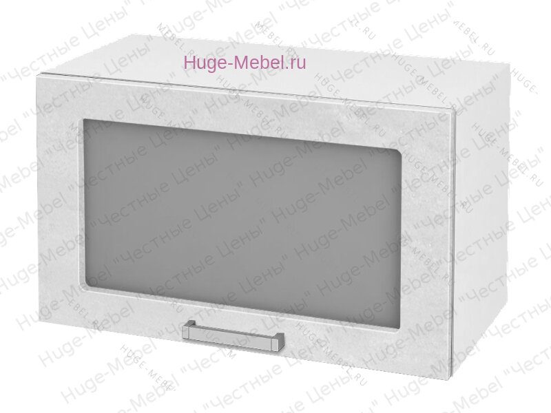 Горизонтальный кухонный стеклянный шкаф 600 Бетон (бетон белый) Huge Mebel . Ширина 600 Высота 358. Кухонные шкафы