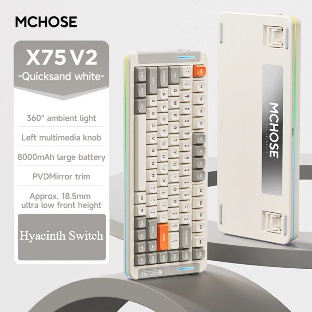 MCHOSE X75V2 Механическая Клавиатура С Возможностью Горячей Замены В Трех Режимах На 75%, 8000 МАч, RGB-подсветка