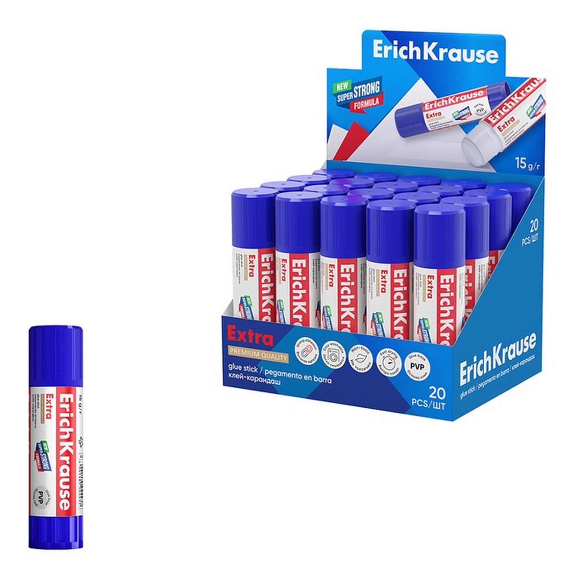 Клей-карандаш ErichKrause "Extra", усиленный, на основе ПВП, 15 г
