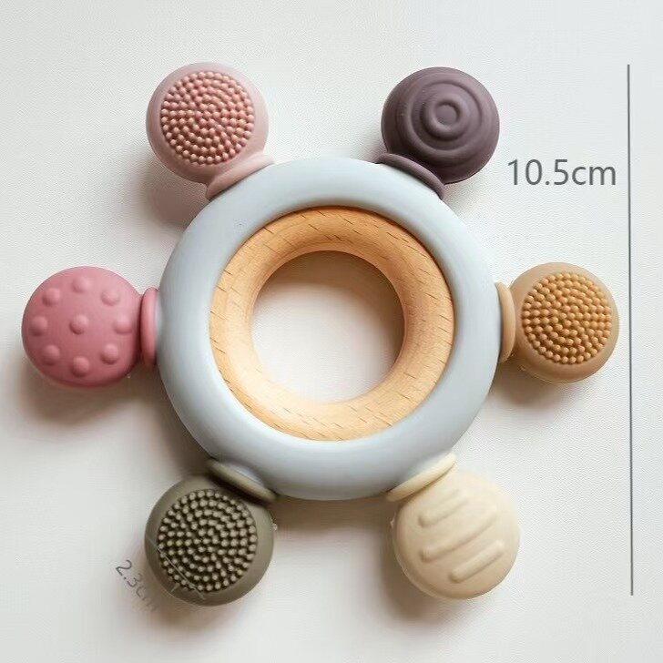 20037, Детский прорезыватель Happy Baby грызунок силиконовый для прорезывания зубов для массажа дёсен, бежевый