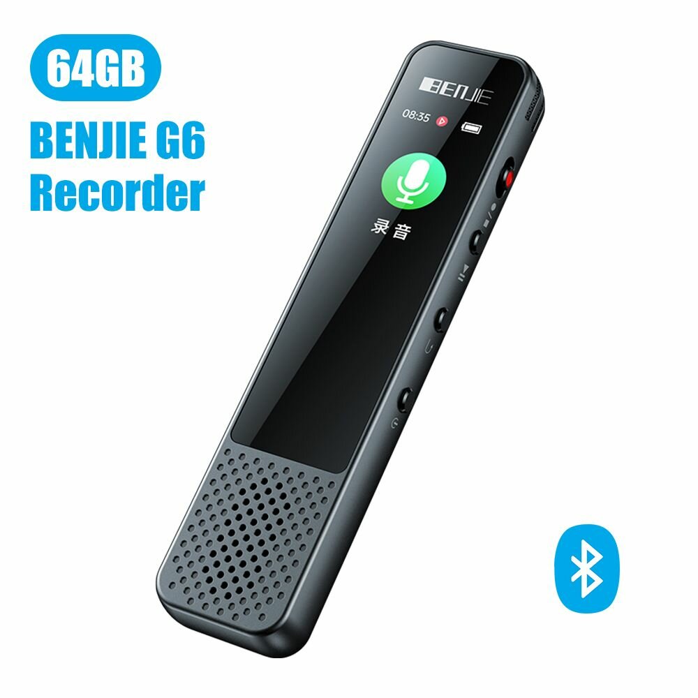 BENJIE MP3-плеер G6 Bluetooth с диктофоном 64 ГБ, серый