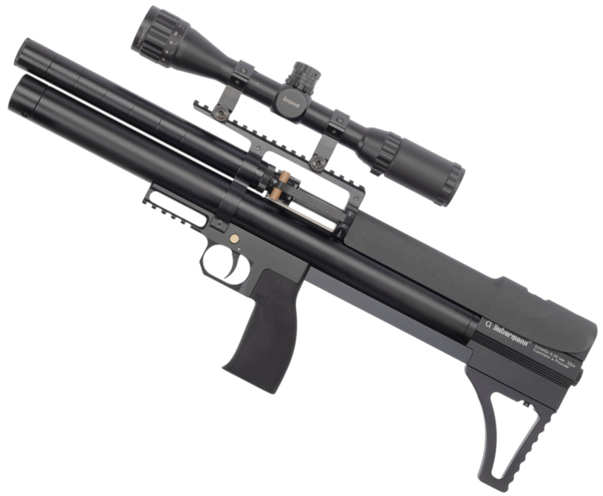 Пневматическая винтовка Alfa Dobermann Буллпап 6.35 мм (350 мм, пластик, редуктор, классические нарезы, передний взвод)