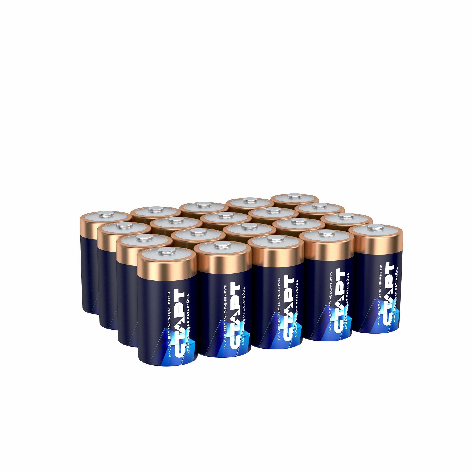 Батарейки алкалиновые C (LR14) старт, 1,5 В, упаковка 20 штук
