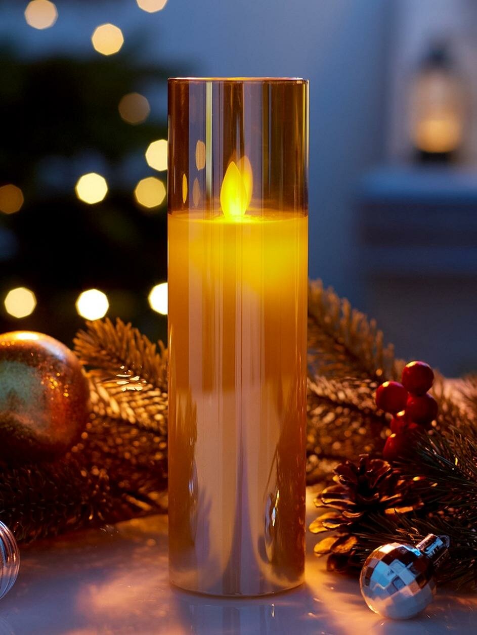 Светодиодная свеча «Золотистая», 20×5.5 см, от батареек AAx2, свечение тёплое белое