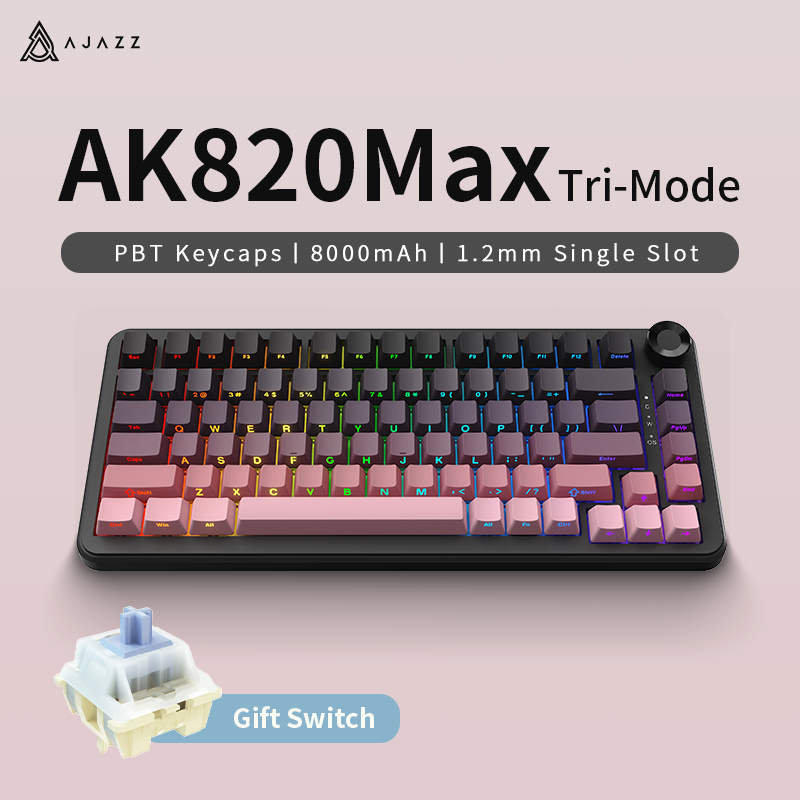 Механическая клавиатура AJAZZ AK820 MAX с трехрежимной боковой гравировкой, трехосевая, RGB (градиентный порошок)