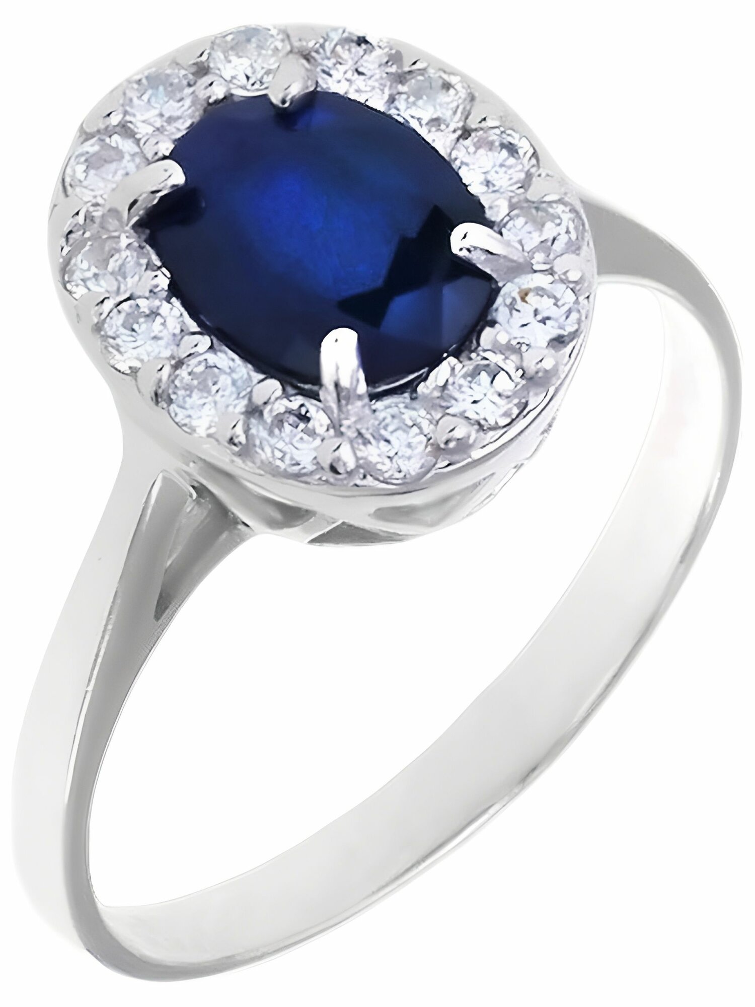 Кольцо тонкое, серебро, 925 проба, родирование, фианит, сапфир