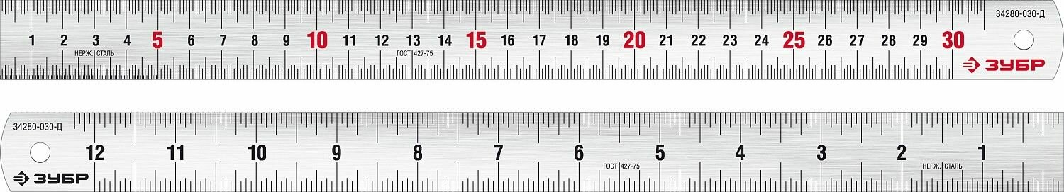 Линейка ЗУБР Про-30Д, 30 см, усиленная нержавеющая сталь, профессиональный инструмент 34280-030-Д