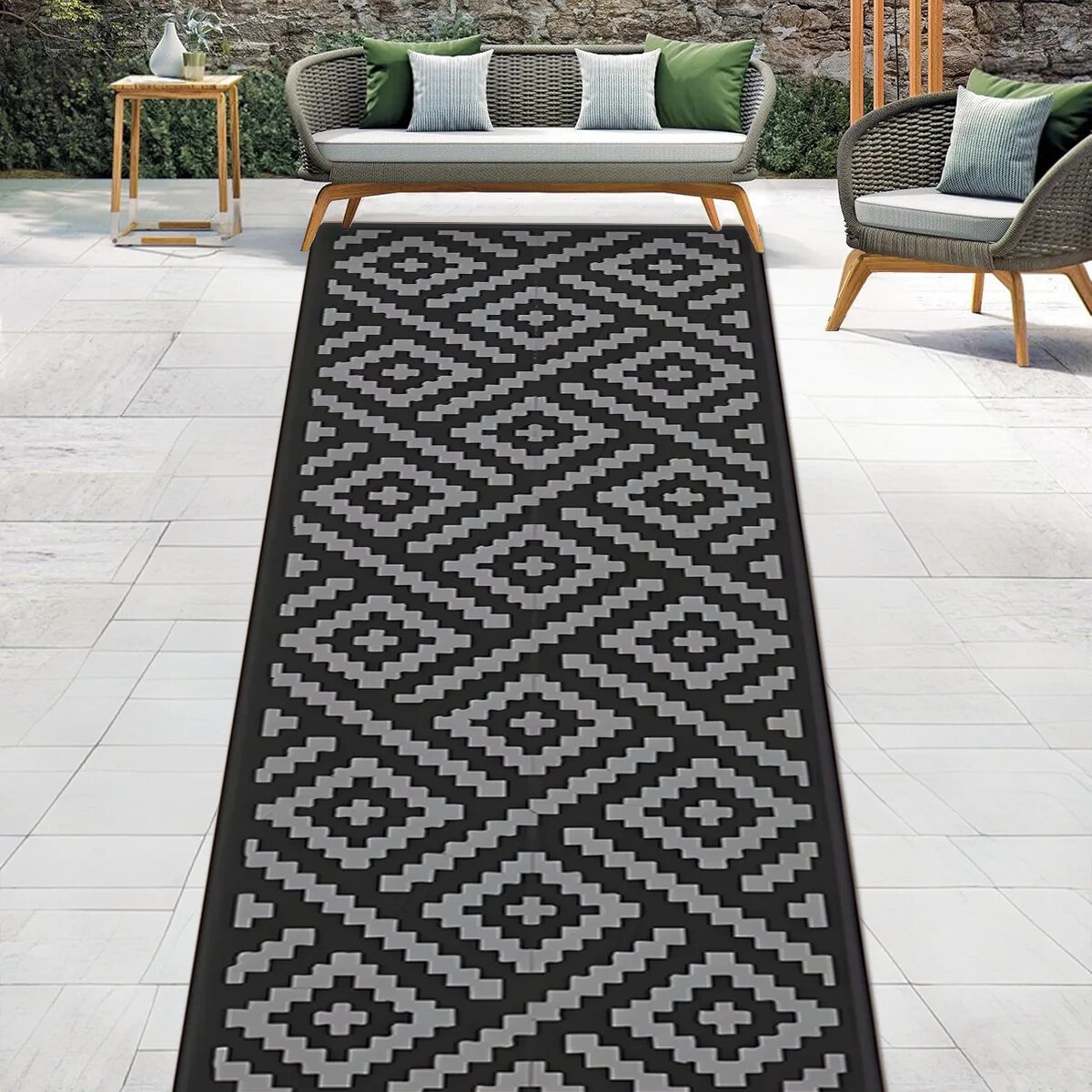 Водонепроницаемый плетеной коврик из ПВХ 90х240/300 см, 90x240cm, Черный