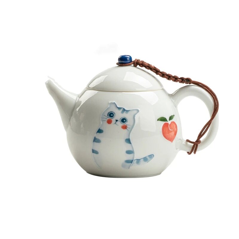 Ручная роспись, чайник с котом, милый мультяшный китайский керамический чайник, чайник, набор для чайной церемонии, чай с молоком, Улун, чайный галстук, тип чайника Гуань Инь, 110ml cat teapot