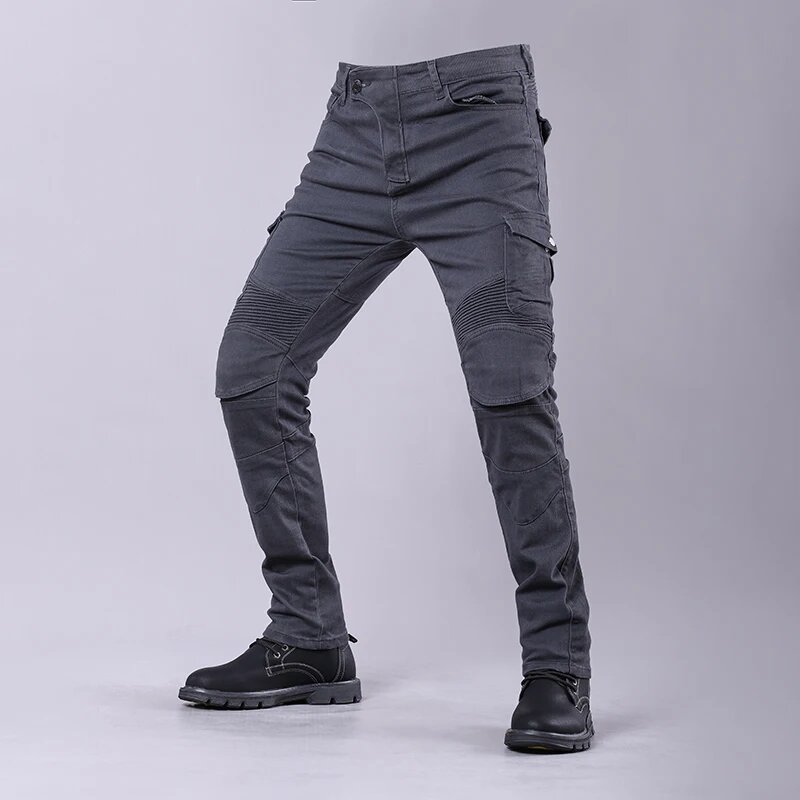 Новые мотоциклетные брюки для езды на открытом воздухе, мужские и женские эластичные мото джинсы для отдыха, мотоциклетные брюки с наколенниками, защитное снаряжение, L, Серый, Мужской