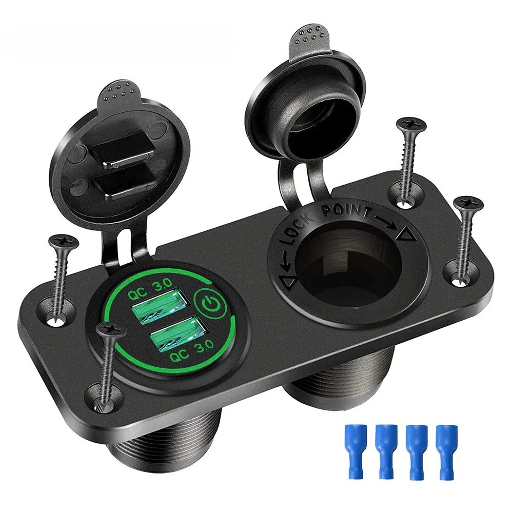 12 В-24 В Двойное Зарядное устройство USB водонепроницаемый адаптер питания Автомобильное зарядное устройство гнездо прикуривателя с сенсорным выключателем, Зелёный