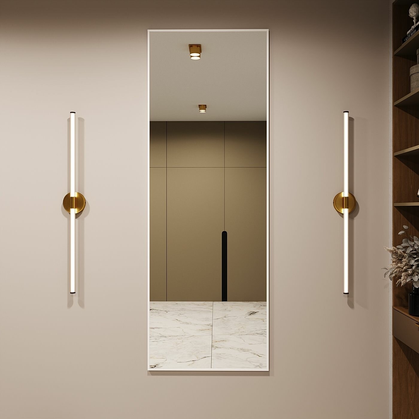 Зеркало настенное 180х60 см. BLX MIRROR интерьерное в алюминиевой раме, Белое