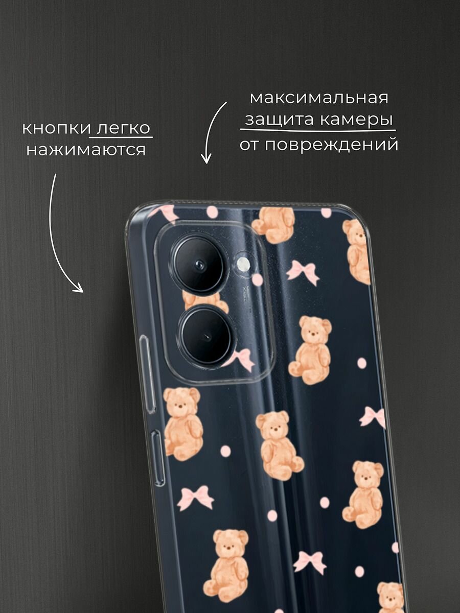 Чехол на Realme C33 / Реалми С33 с принтом Паттерн бежевые мишки, прозрачный — фото 1