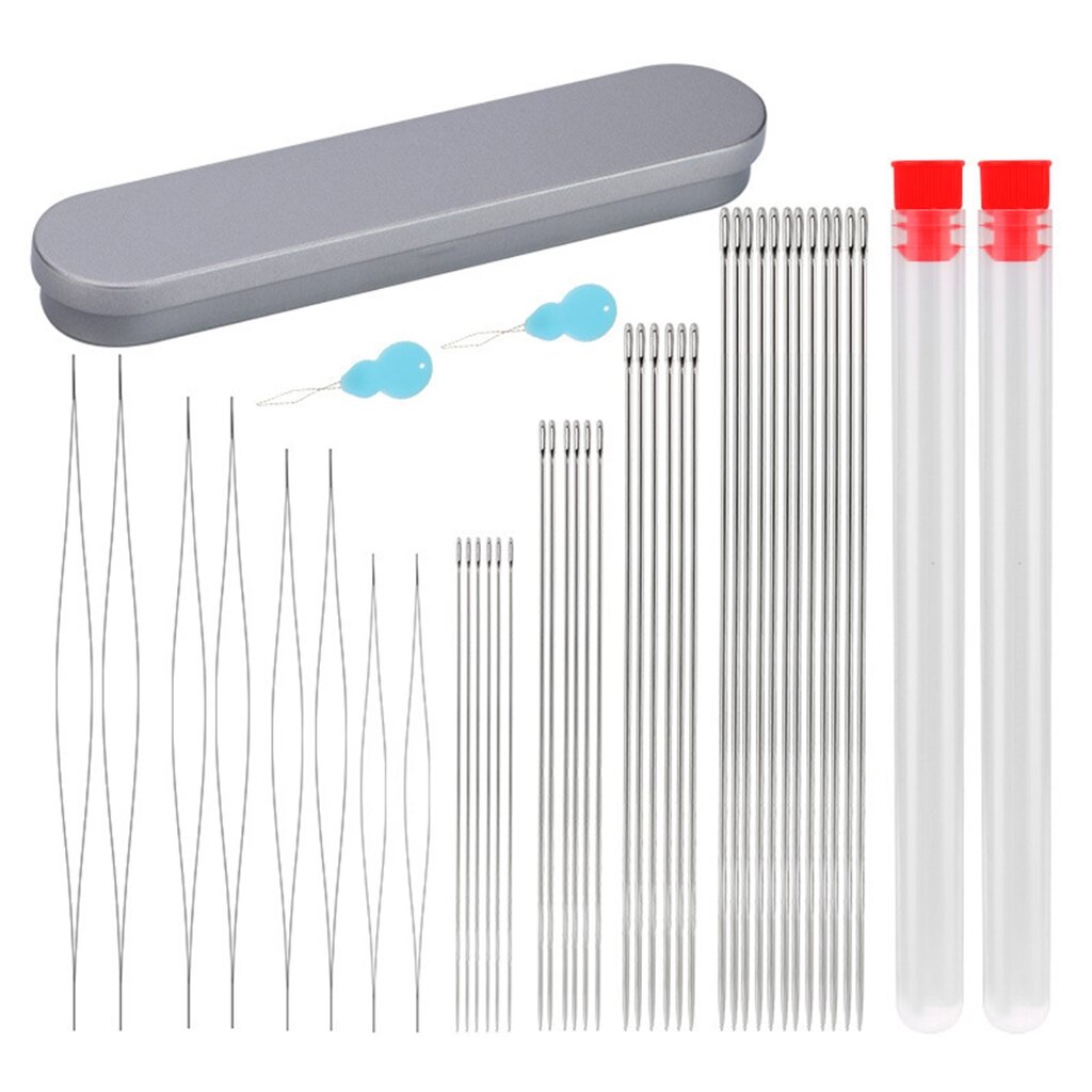 1 Комплект игл для вышивания бисером с большим ушком, набор игл для вышивания бисером с коробкой для хранения, набор игл для вышивания бисером для изготовления ювелирных изделий