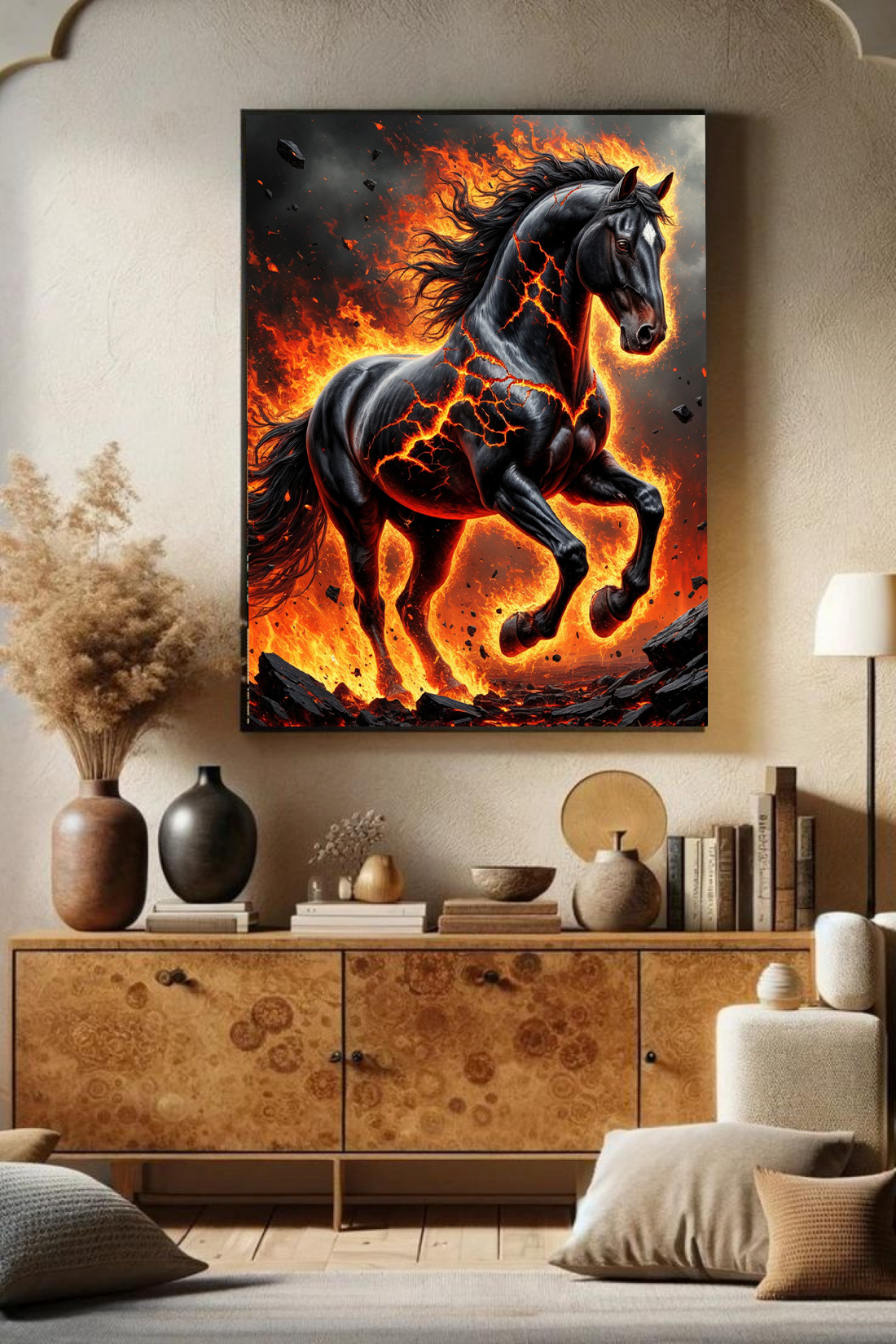 Картина на стену для интерьера "Огненная лошадь" 40х50 см, холст на подрамнике, InterHobby