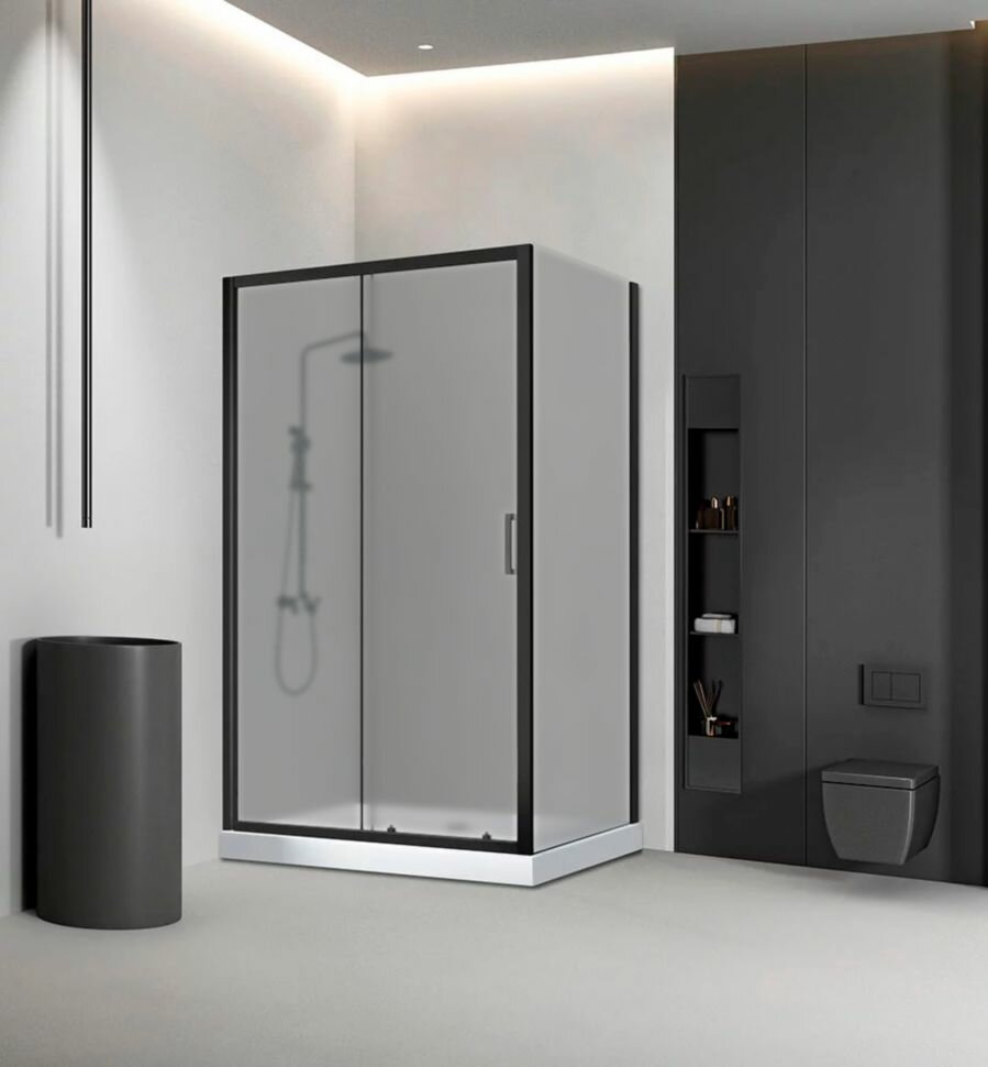 Душевой уголок Veconi Rovigo RV-040B 140х90 стекло матовое(Pear), профиль черный матовый RV040B-14090-02-C1