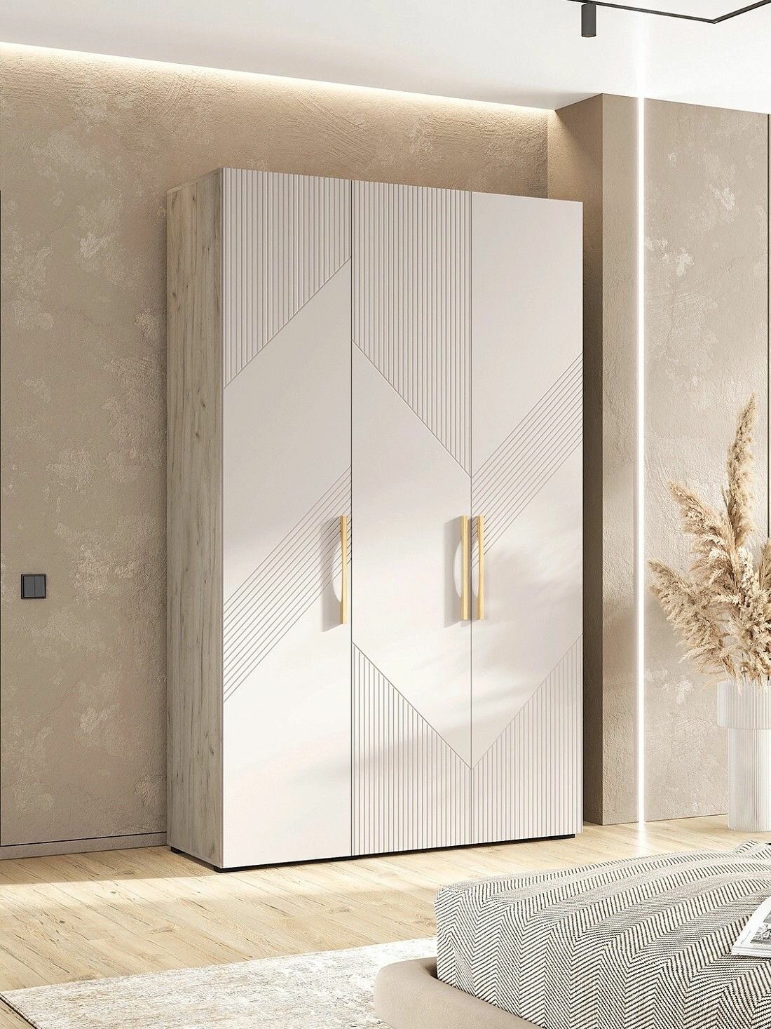 Ирис Шкаф 3-х створчатый 1350 Кашемир/Дуб Крафт серый