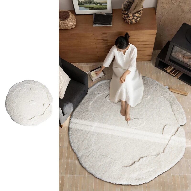 Круглый ковер 100% полиэстер белый кремовый 150cm diameter