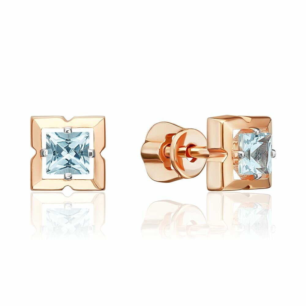 Серьги пусеты, красное золото, 585 проба, топаз