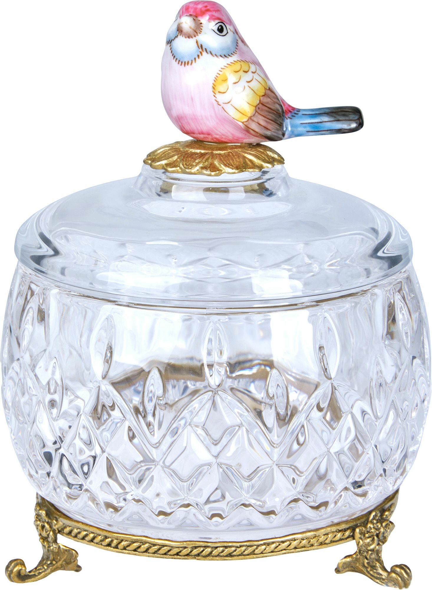 31G2724/HGL485E/GLASS Конфетница с птичкой 12х12х16см, стекло, бронза, Glasar