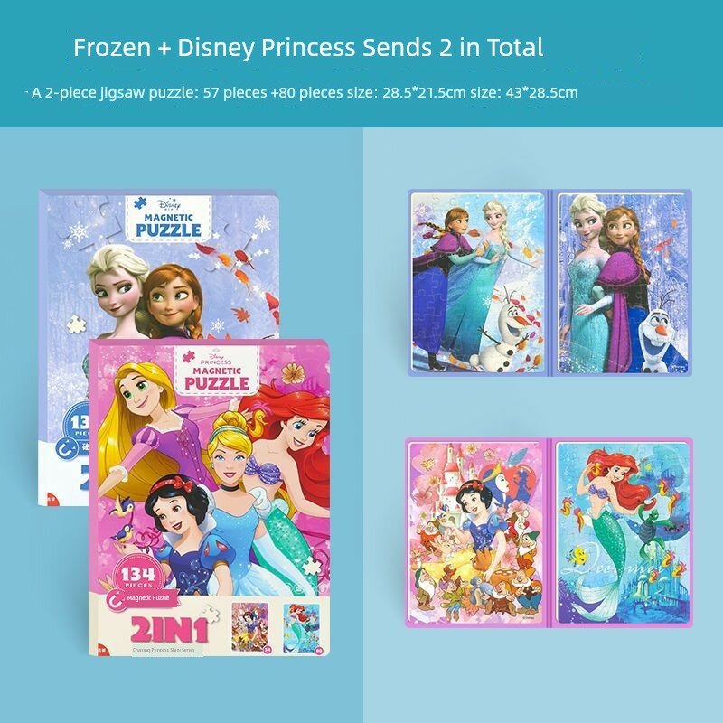 Магнитная головоломка Disney Frozen и Принцесса 6-уровневая 2-книжная, для детей 3-6 лет, обучающая мультяшная игрушка