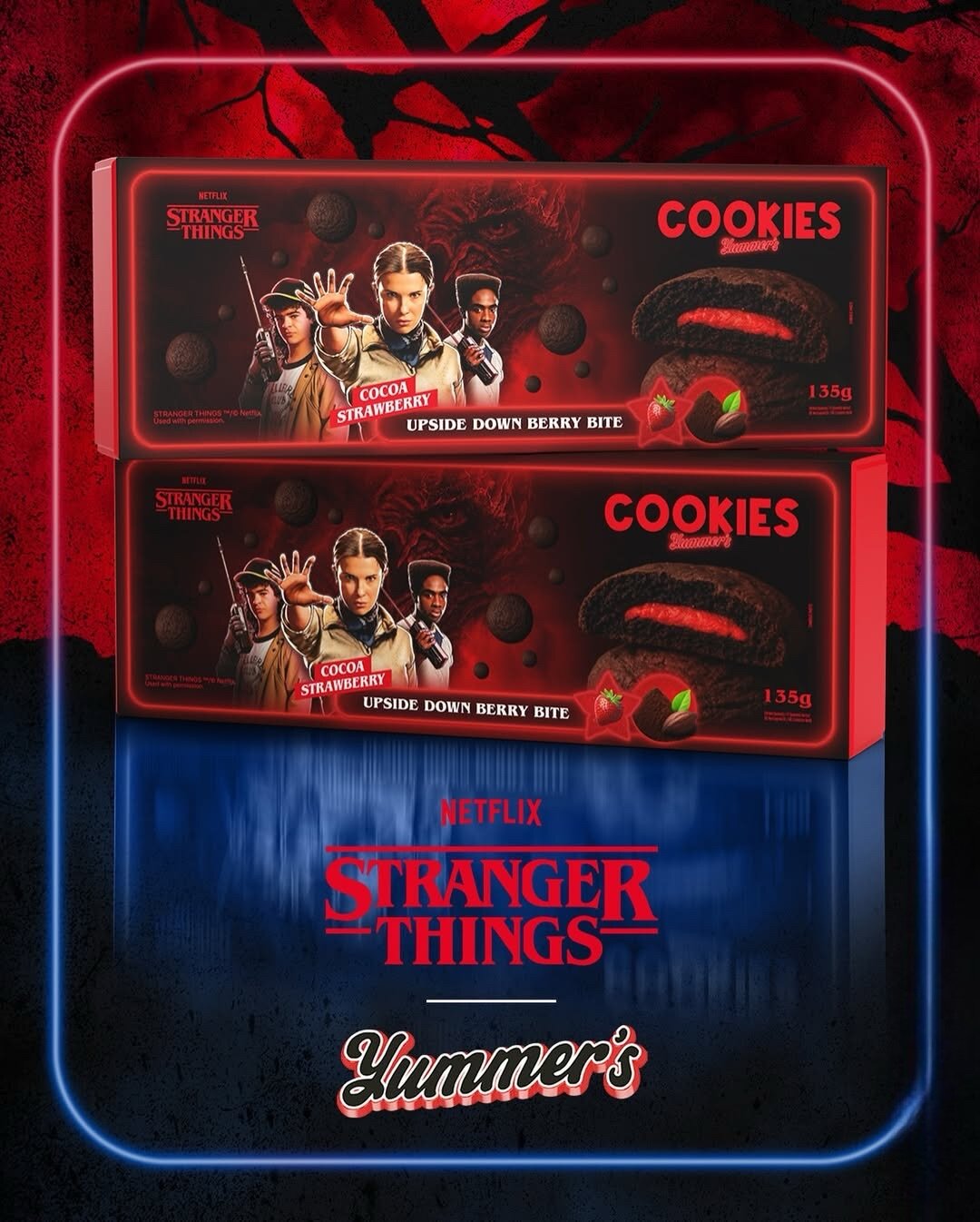 Печенье Очень странные дела /Cookies Yummer's Stranger Things Chocolate Strawberry с вкусом Клубника-Шоколад 135г