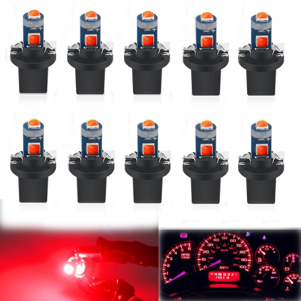 10 шт. T5 B8.5D LED, красный, для приборной панели 12V