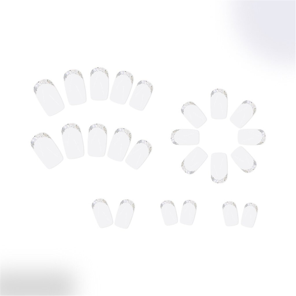 24 Шт Французский Наконечник Накладных Ногтей Глянцевые Простые Акриловые Ногти Средние Квадратные Полные Покрытия Искусственных Ногтей