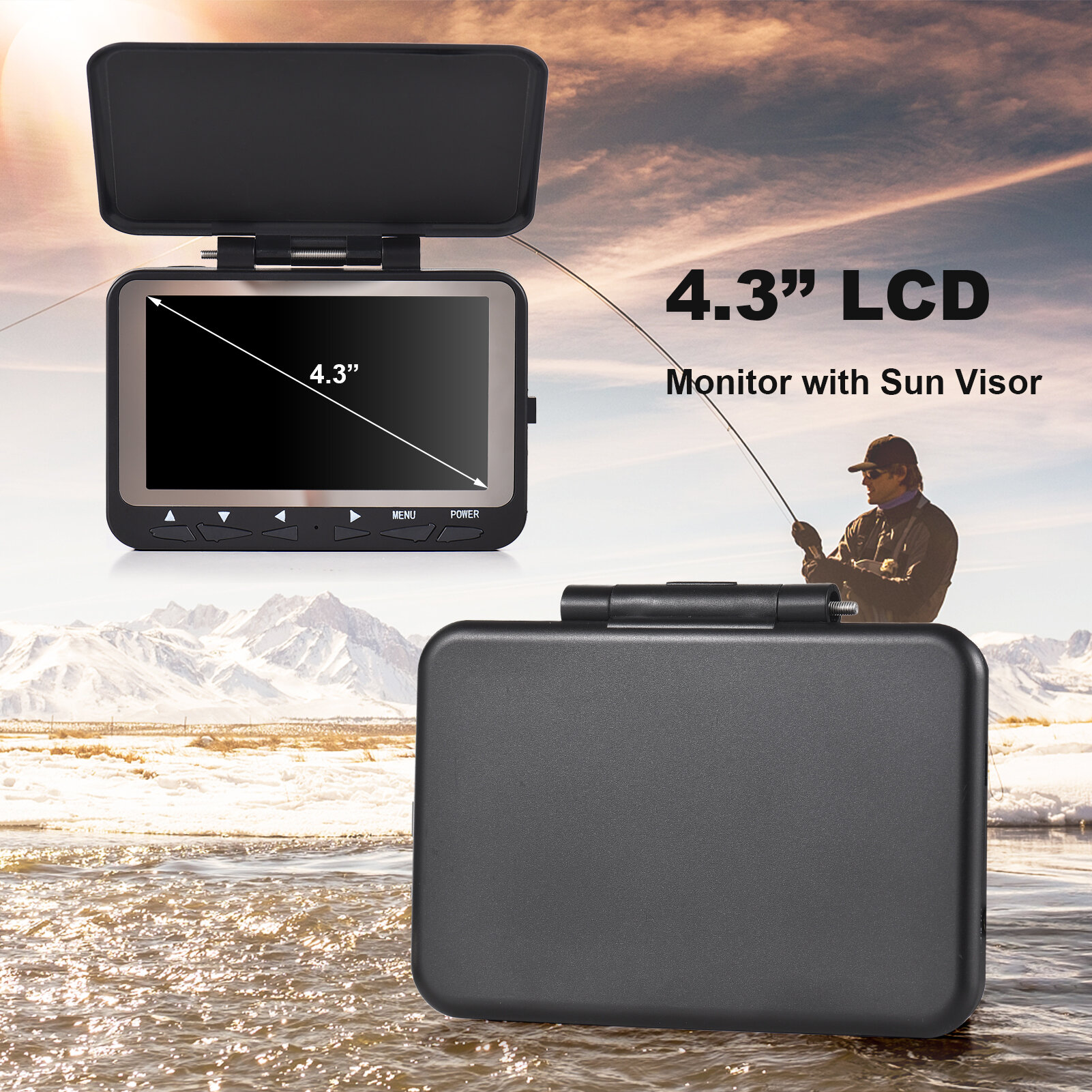 Подводная камера для рыбалки 15M/30M 1200TVL с эхолотом, 4.3 ЖКмонитором и 8 ИКсветодиодами для ночн