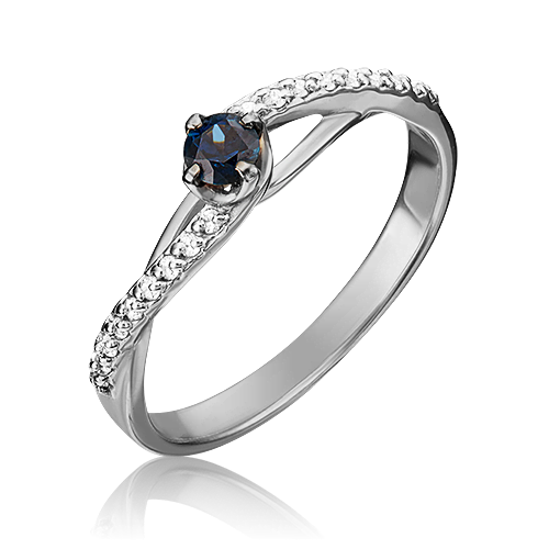 Кольцо, белое золото, 585 проба, бриллиант, сапфир
