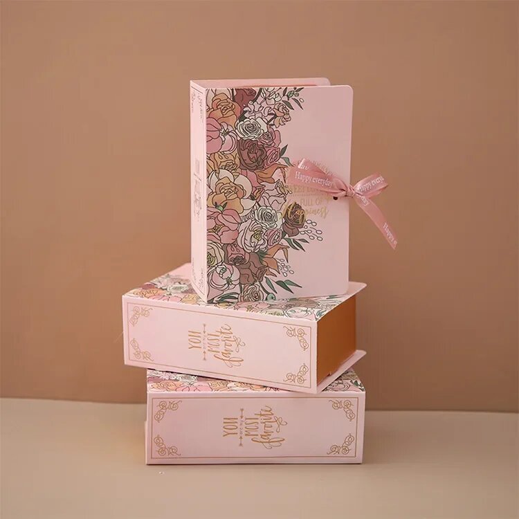 Розовые подарочные коробки в виде книги, набор 10 шт.