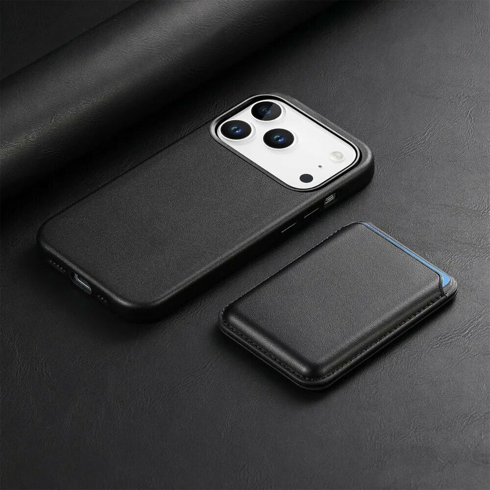 Чехол для Apple iPhone 17 Pro Max (айфон 17 про макс), магнитным держателем для карт, кожаный материал