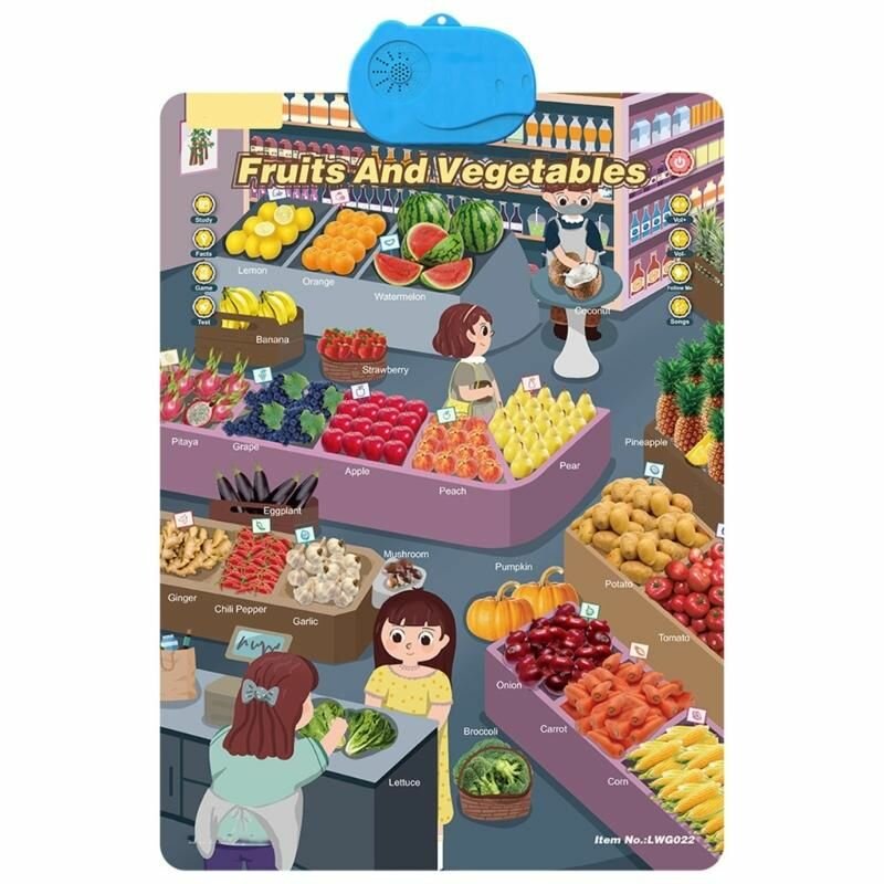 Интерактивный обучающий плакат для малышей, - Фрукты и овощи